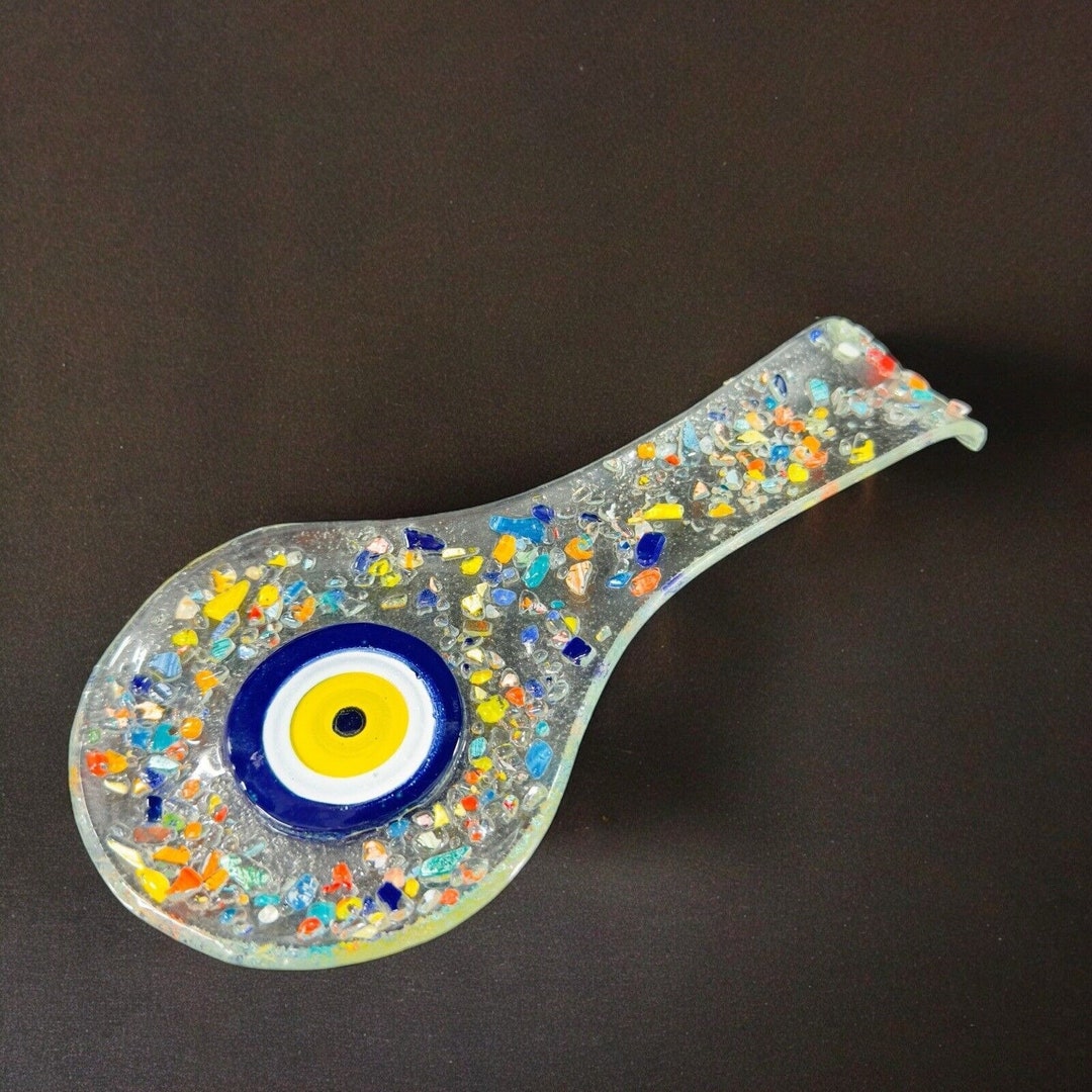 Fused Art Glass Spoon Holder With Textured Multicolor Fritz Spots All ...