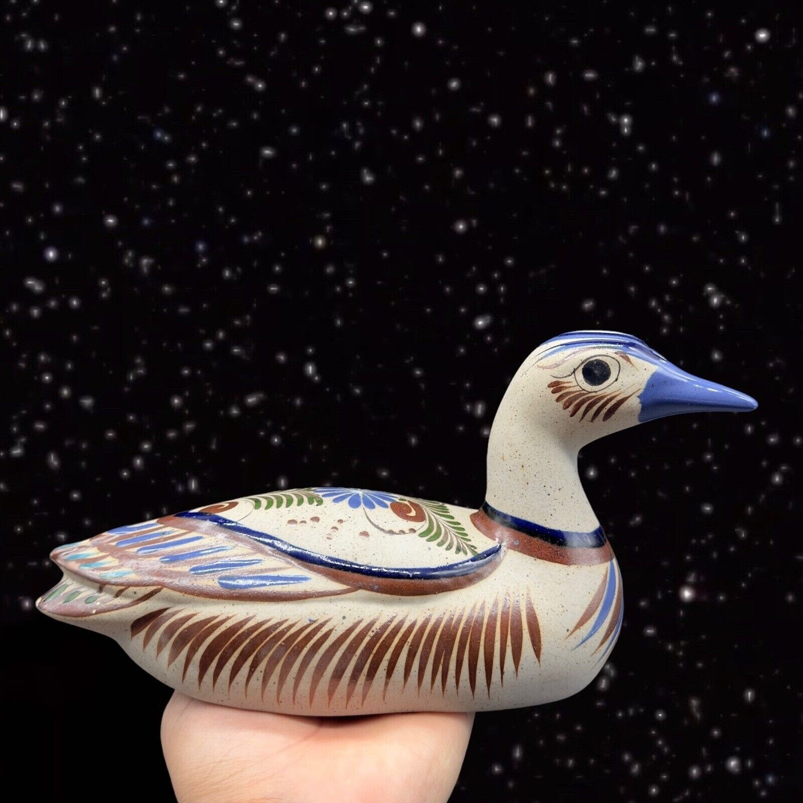Mexico Folk Art Pottery Duck Bird Hand Made Tonala Talavera Large 9”W 5 ...