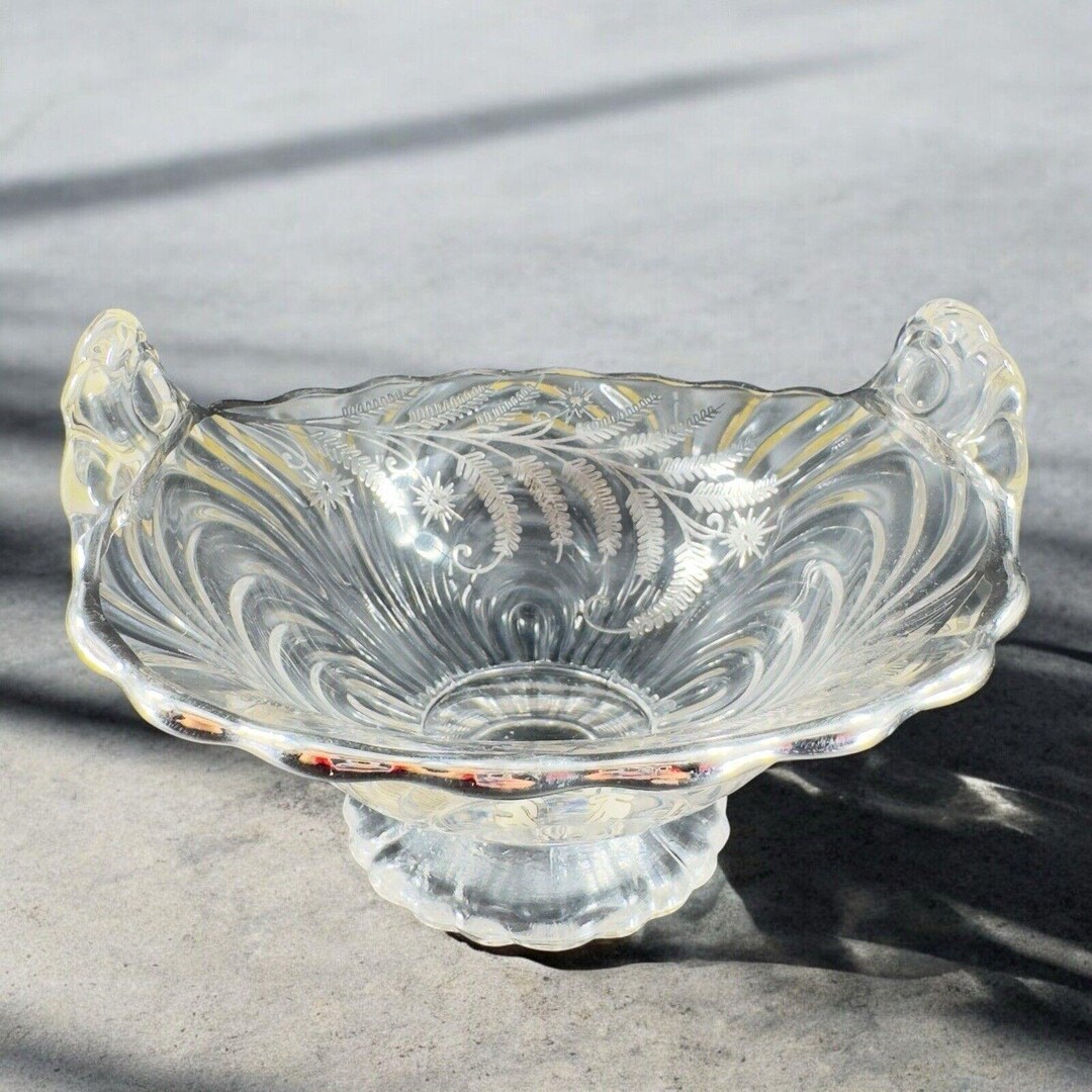 Vintage Cambridge Clear Glass Caprice Bowl Dish Handles Silver Overlay ...