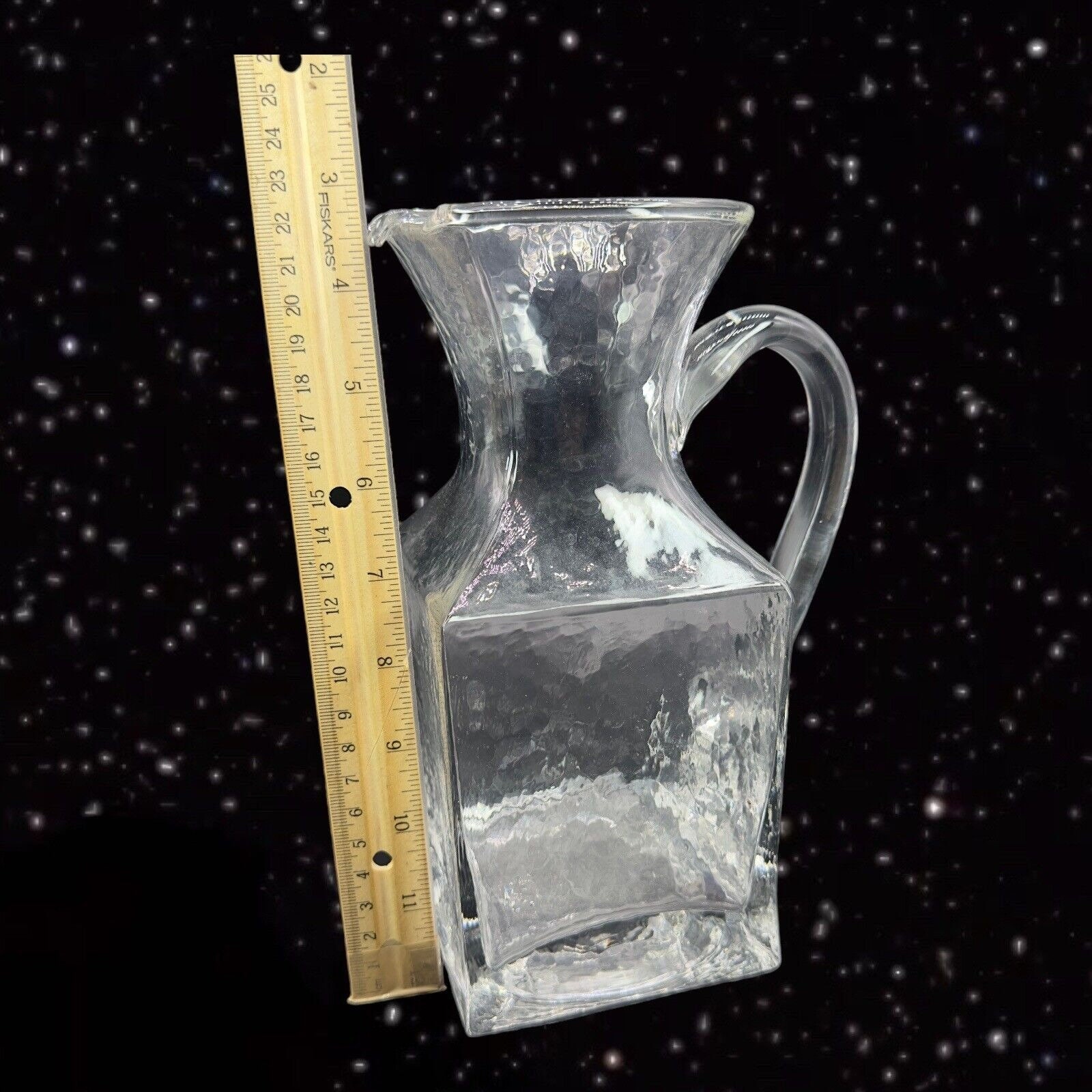 Vintage Optical Texture Glass Square Clear Pitcher W Pour - Etsy