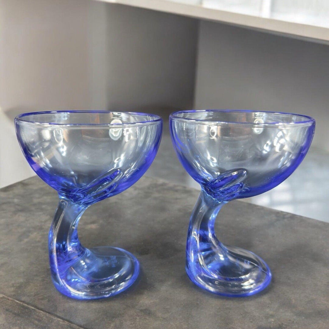 Bormioli Rocco Jerba Sapphire Blue Glass Dessert Curved Stem Italy Set ...