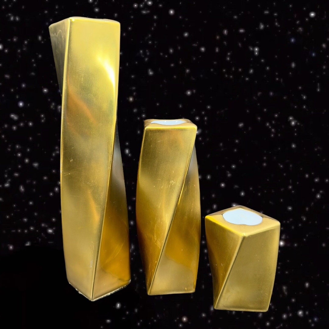Japanese Hand Painted Gold Swirl Trio Candle Holder Set 3 Mid Century ...