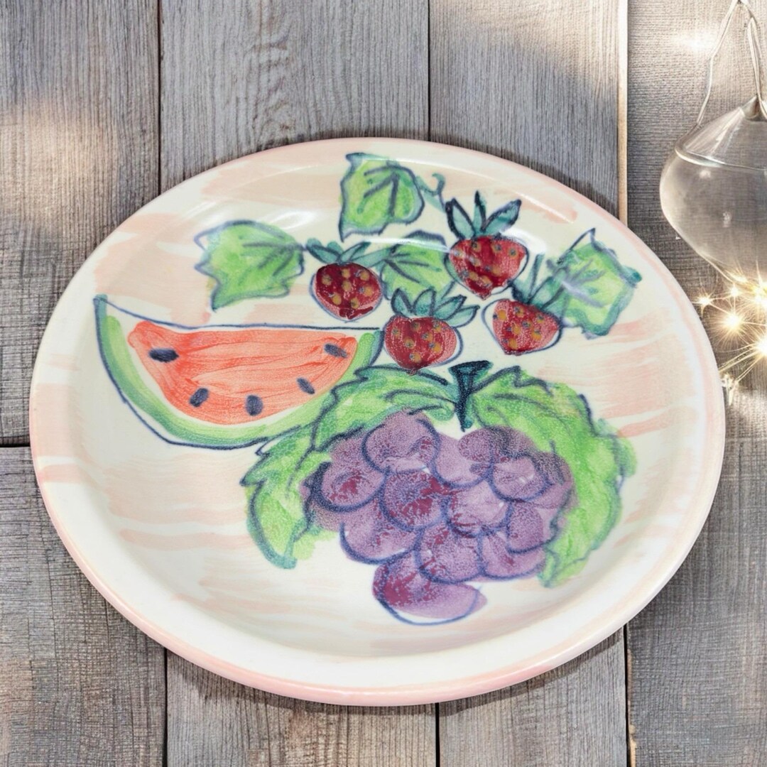 Monicats Canada Studio Art Pottery Dish Plate Hand Glazed Fruit Theme ...