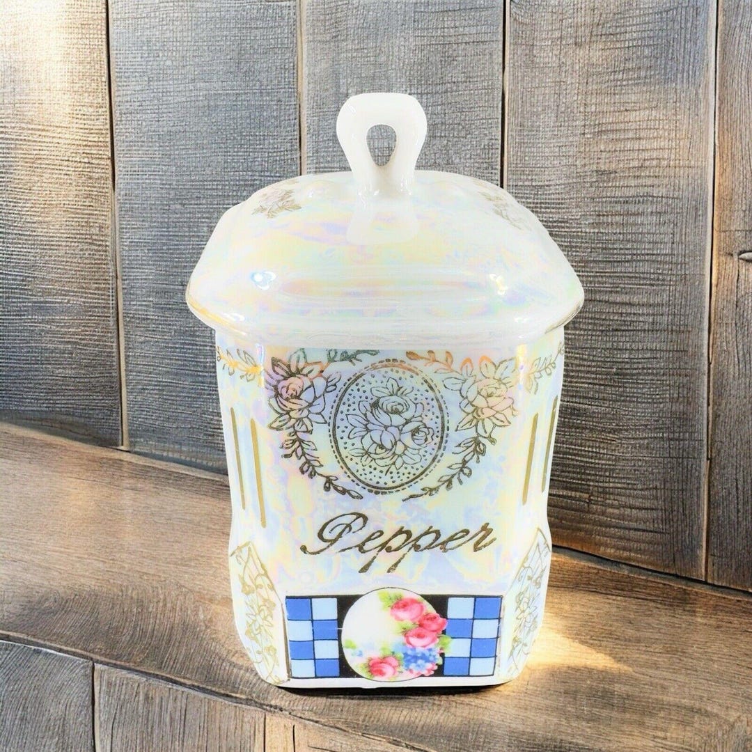 Victoria Lusterware Pepper Spice Canister Jar Box Container W Lid ...