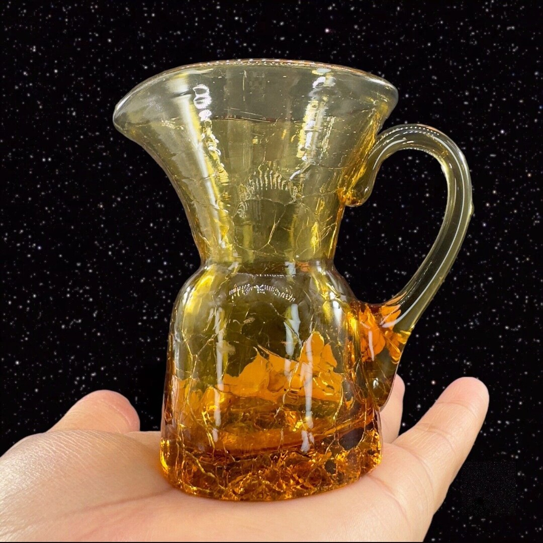 1960s Amber Crackled Glass Small Pitcher Creamer Art Glass Hand Blown ...
