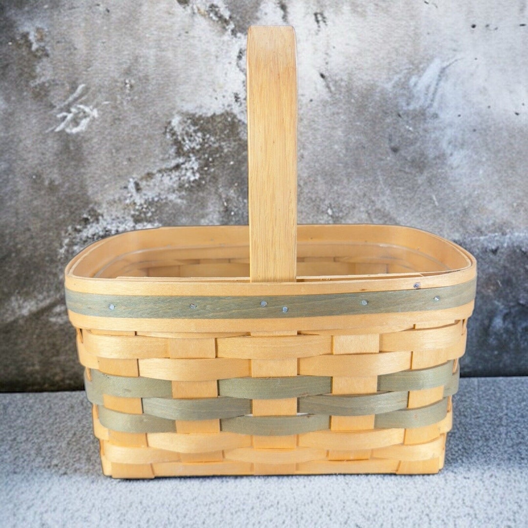 Vintage 1997 Royce Craft Wood Basket Rectangular Shape W Handle Plastic ...