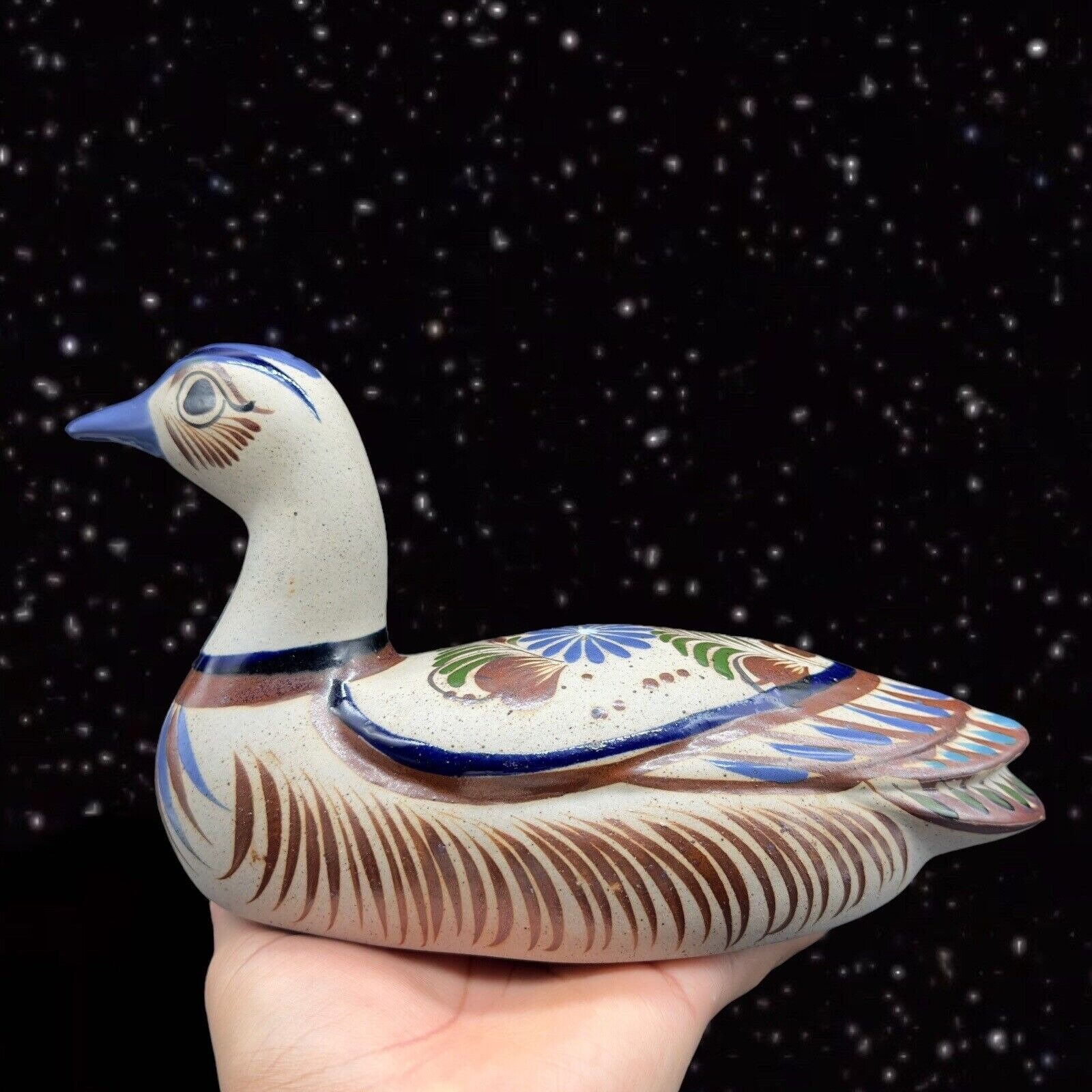 Mexico Folk Art Pottery Duck Bird Hand Made Tonala Talavera Large 9”W 5 ...