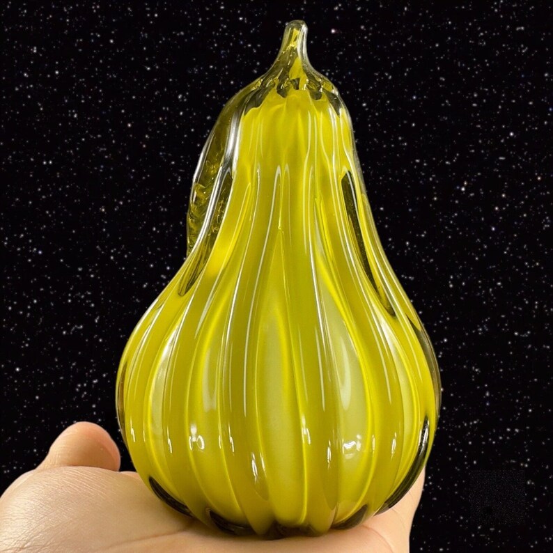 Studio Art Glass Pear Apple Fruit Green Cased Glass Figurine ...