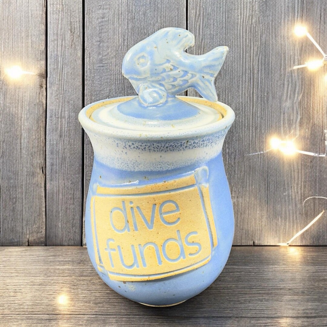 Wagner Stoneware Canister Jar Container Fish Lid Dive Funds Blue ...