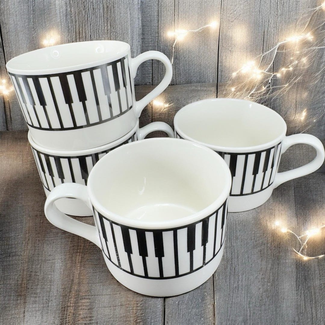 VTG AIM 1998 Albert Elovitz Black White Piano Keys Porcelain 8oz Mugs ...