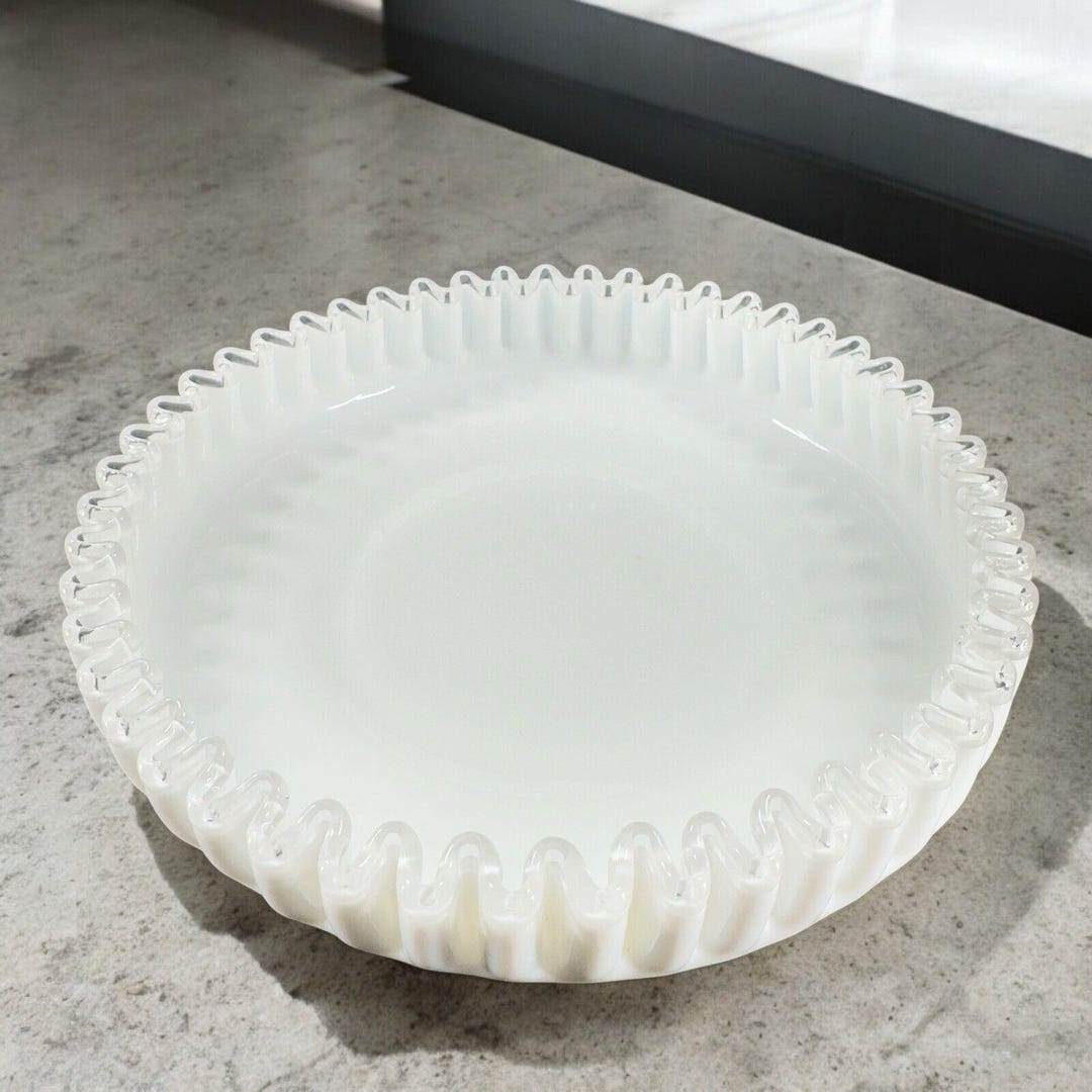 Fenton Silvercrest White Milk Glass Ruffled Large Round Centerpiece ...