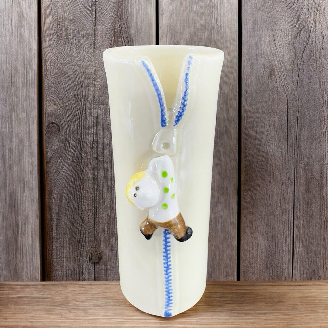 1970s Fitz and Floyd Vase With Little Man Hanging From Zipper Vase ...