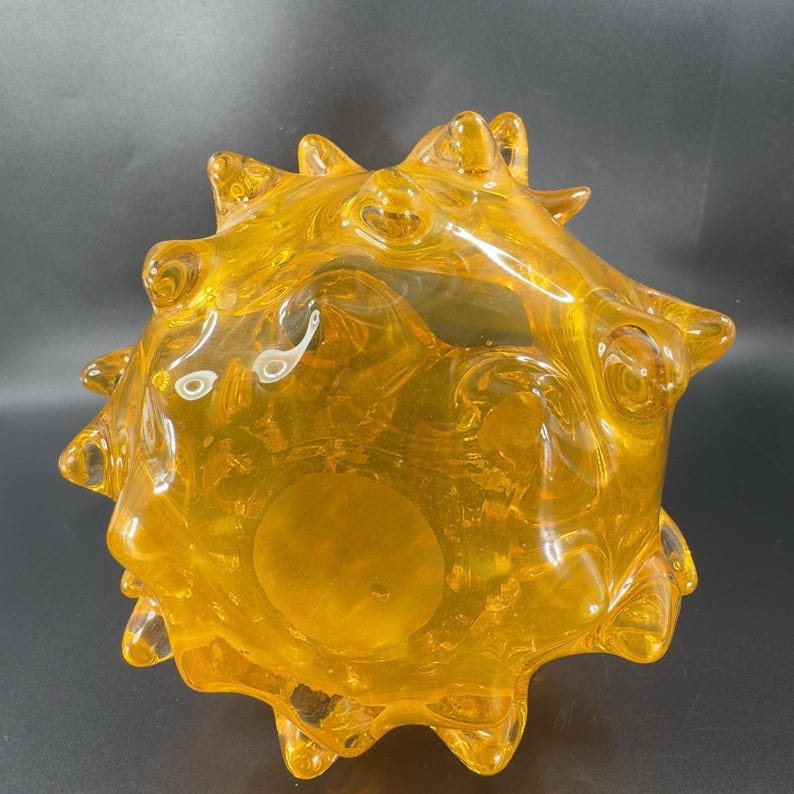 Brutalist Lazy Susan Amber Art Glass Thorn Vase Heavy Glass Vase Vessel ...