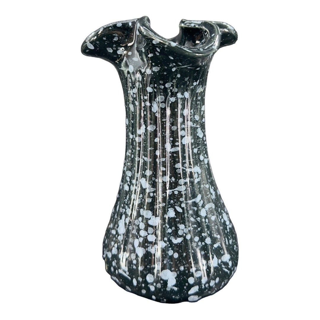 MCM Deena Savoy Vase Speckle Splatter Art Pottery Twist Top Black White ...