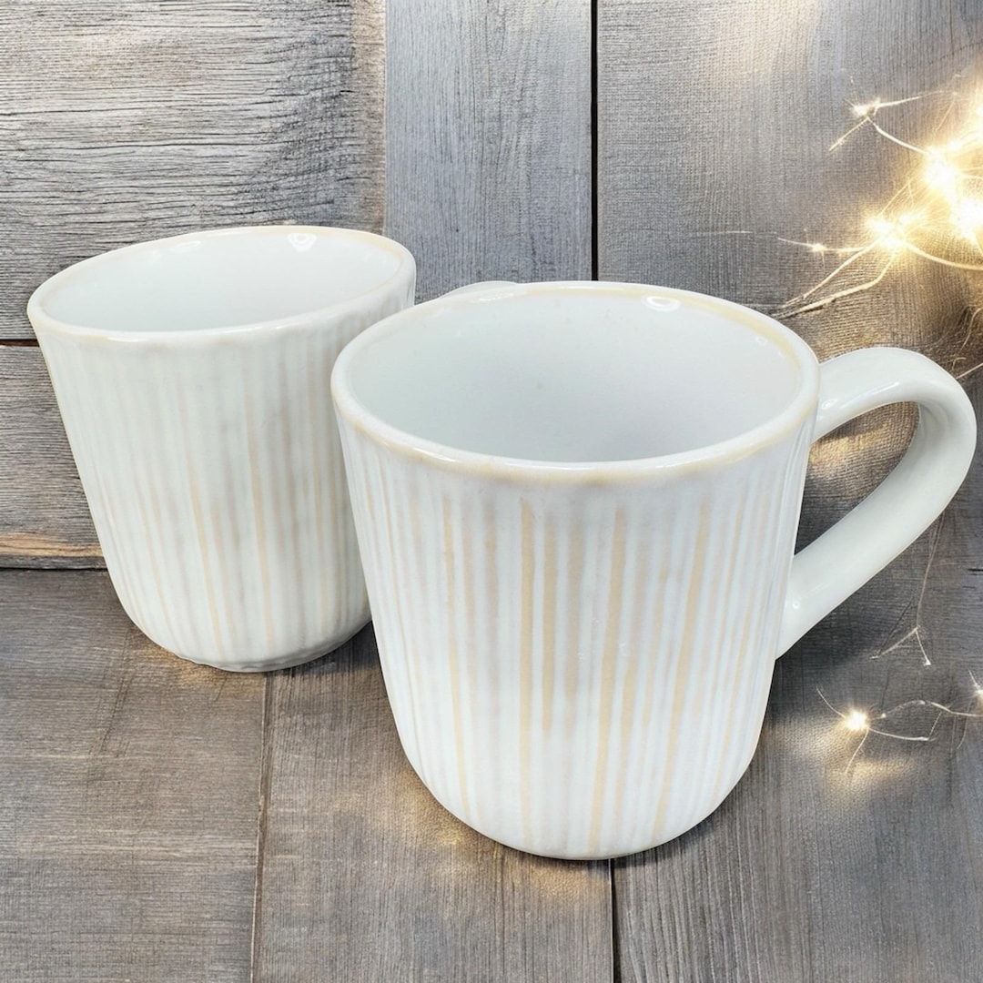 The Bombay Company IVORY Ribbed Coffee Cup Mug Stoneware Ceramic Mugs ...