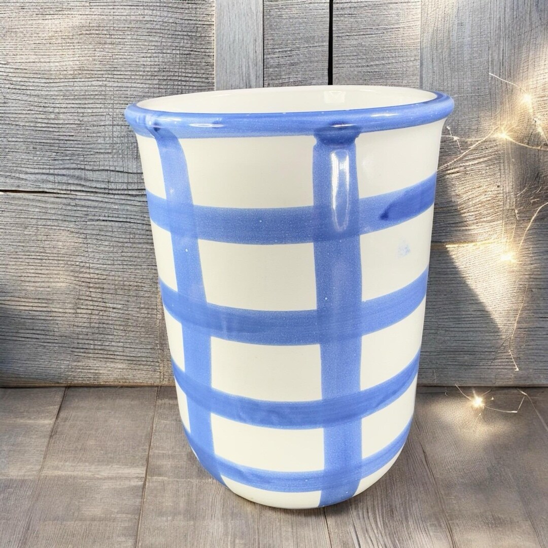 Pier 1 Pottery Ceramic Utensil Holder Crock Vase Made in Italy White ...