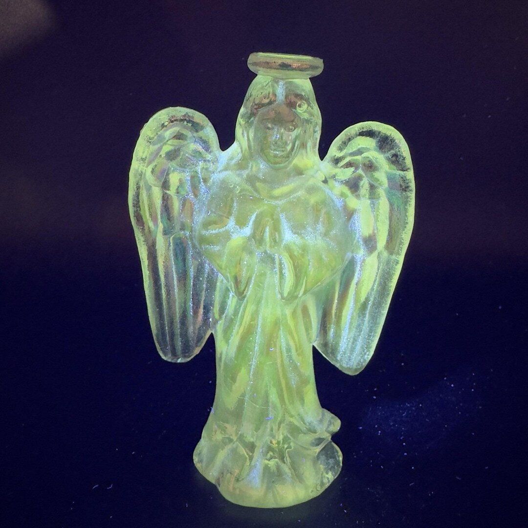 1980s Iridescent Glass Angel Figurine Manganese 365nm Green UV Glow ...