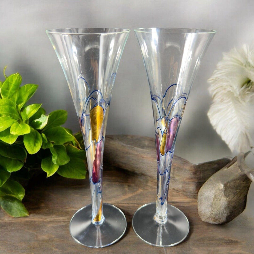 Romanian Crystal Milano Champagne Flutes Swirl Handmade Set 2 ...