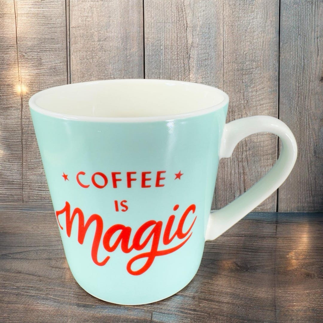 Starbucks Coffee is Magic Coffee Mug Cup Teal Green Oversized Ceramic ...