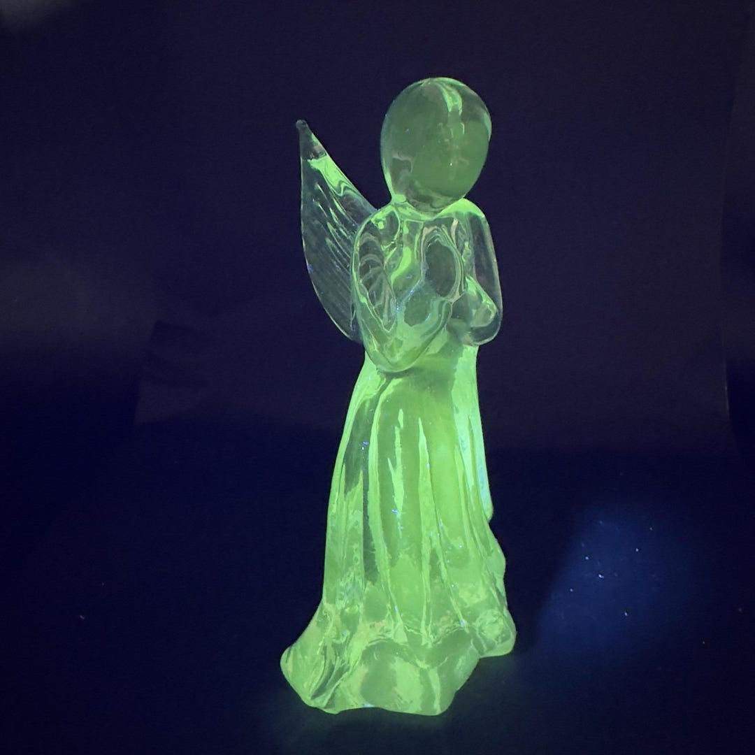 1980s Clear Tall Glass Anger Figurine Manganese 365nm Green UV Glow ...
