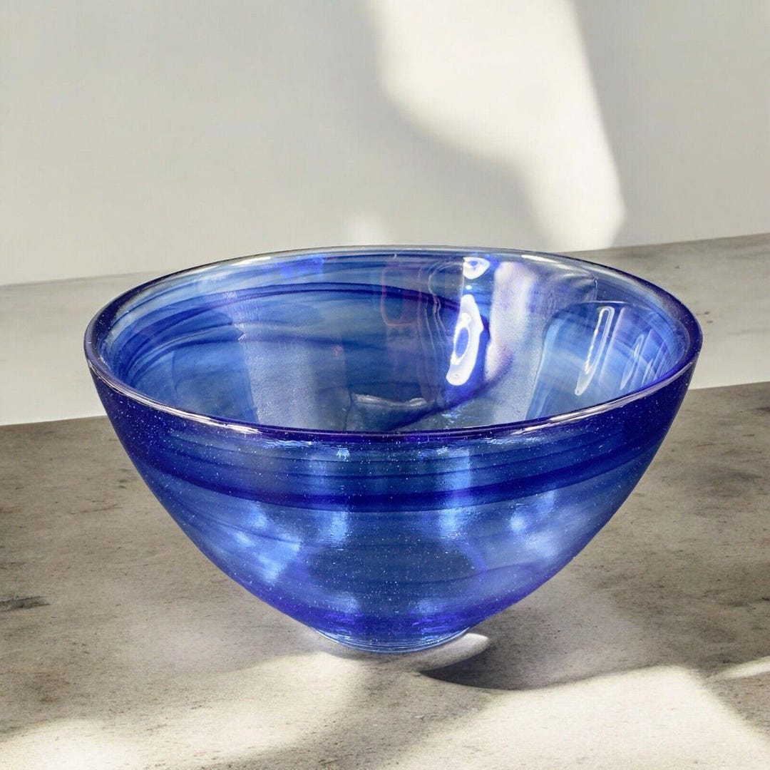 Bormioli Rocco Murano Cobalt Blue Swirl Glass Bowl Dish Round Heavy ...