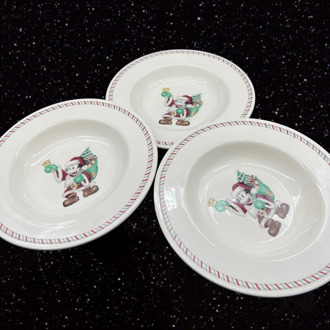 Disney Mickey Mouse Santa Christmas Salad Plate Vintage Ceramic Deep ...