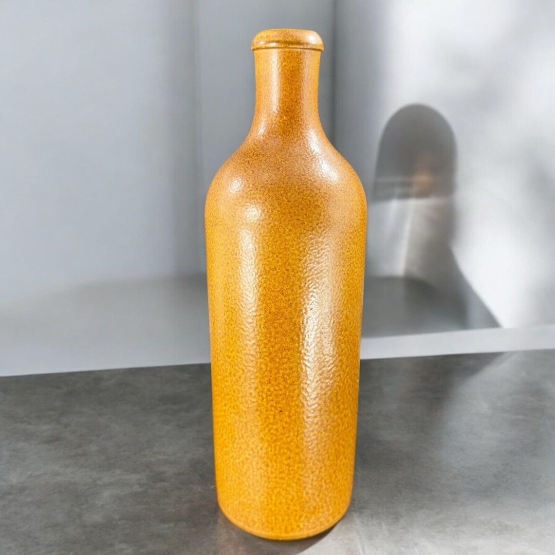 Vintage MKM Max Kruger Pottery Stoneware Bottle Vase Gold Brown Glaze ...