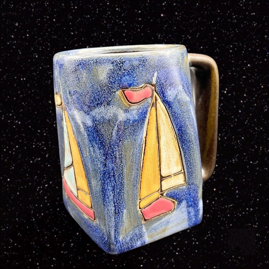 Vintage Mara Folk Art Mexico Mug Sail Boat Art Pottery 4.5T - Etsy
