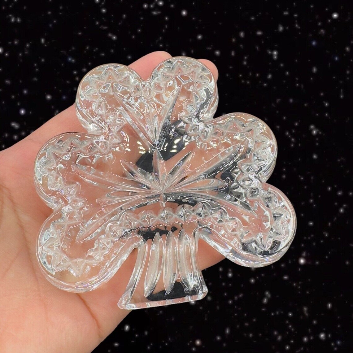Waterford Crystal SHAMROCK Sculpture Paperweight Clear Glass Marked ...
