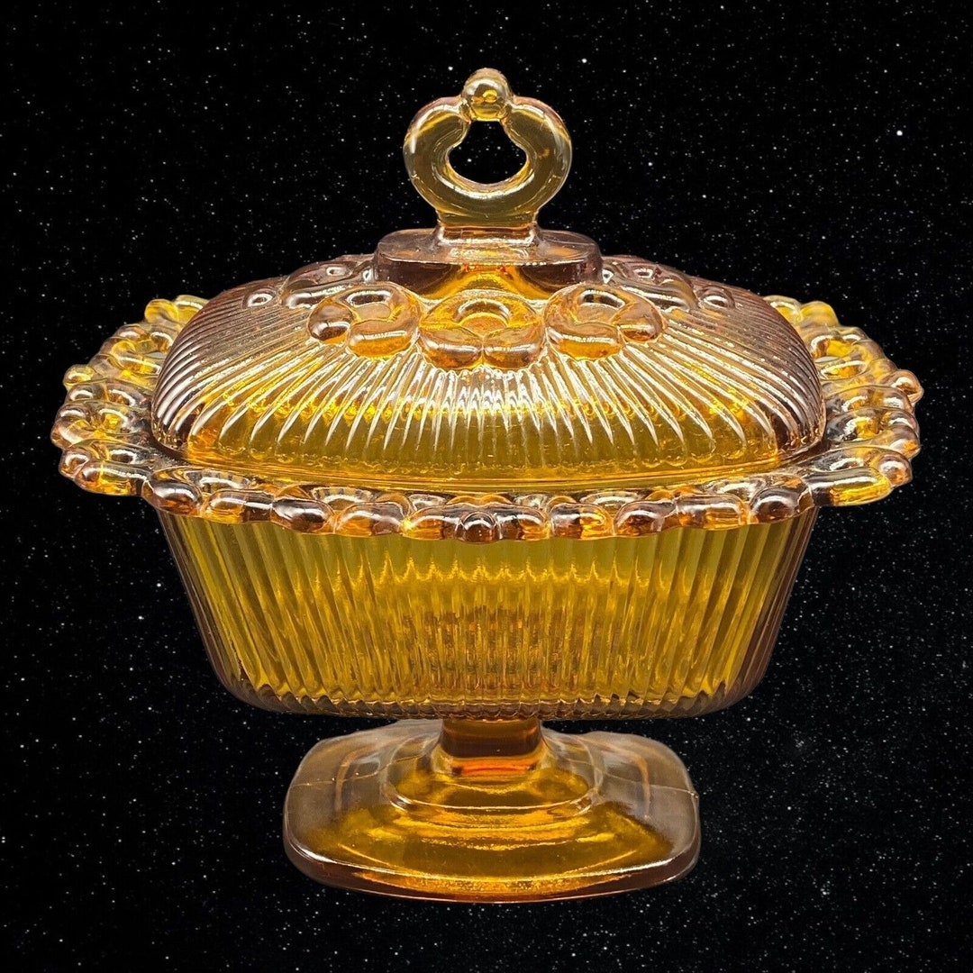 Vintage Lace Edge Amber by Indiana Glass Pedestal Covered - Etsy