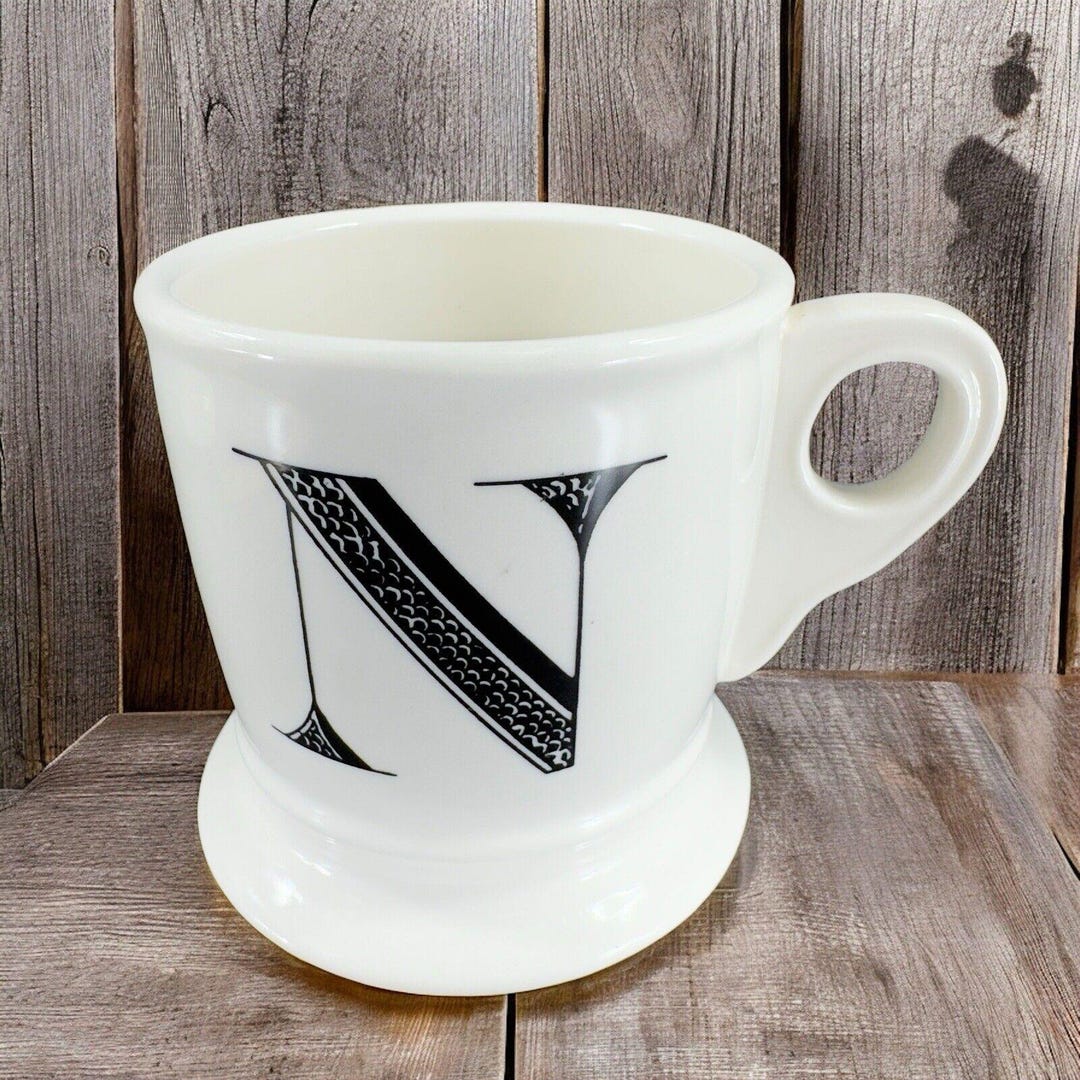 Anthropologie Monogram Letter N Mug Black Initial White Ceramic Coffee ...