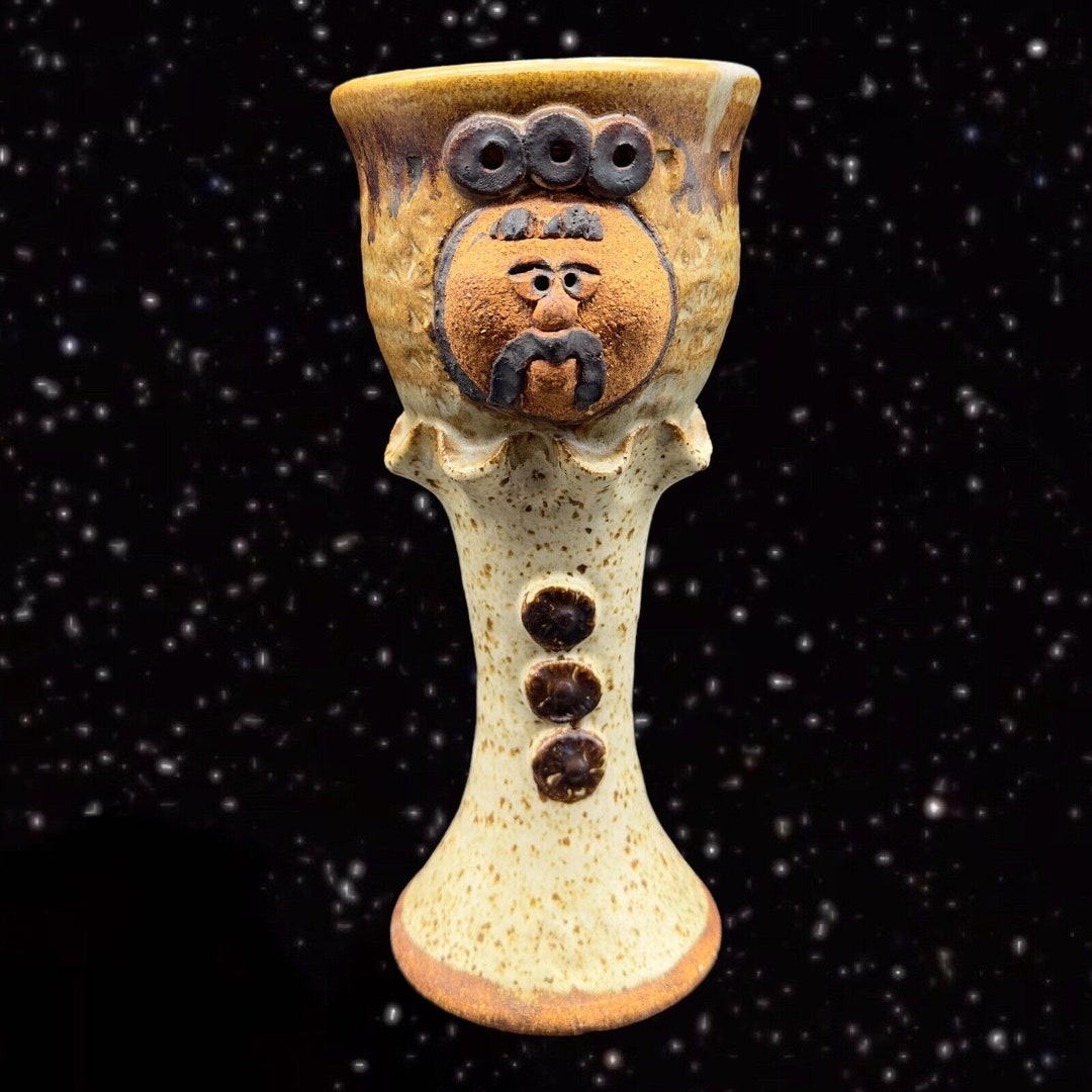 Folk Art Artisan Stoneware Pottery King Chalice Goblet Drinking 8.5”T 4 ...