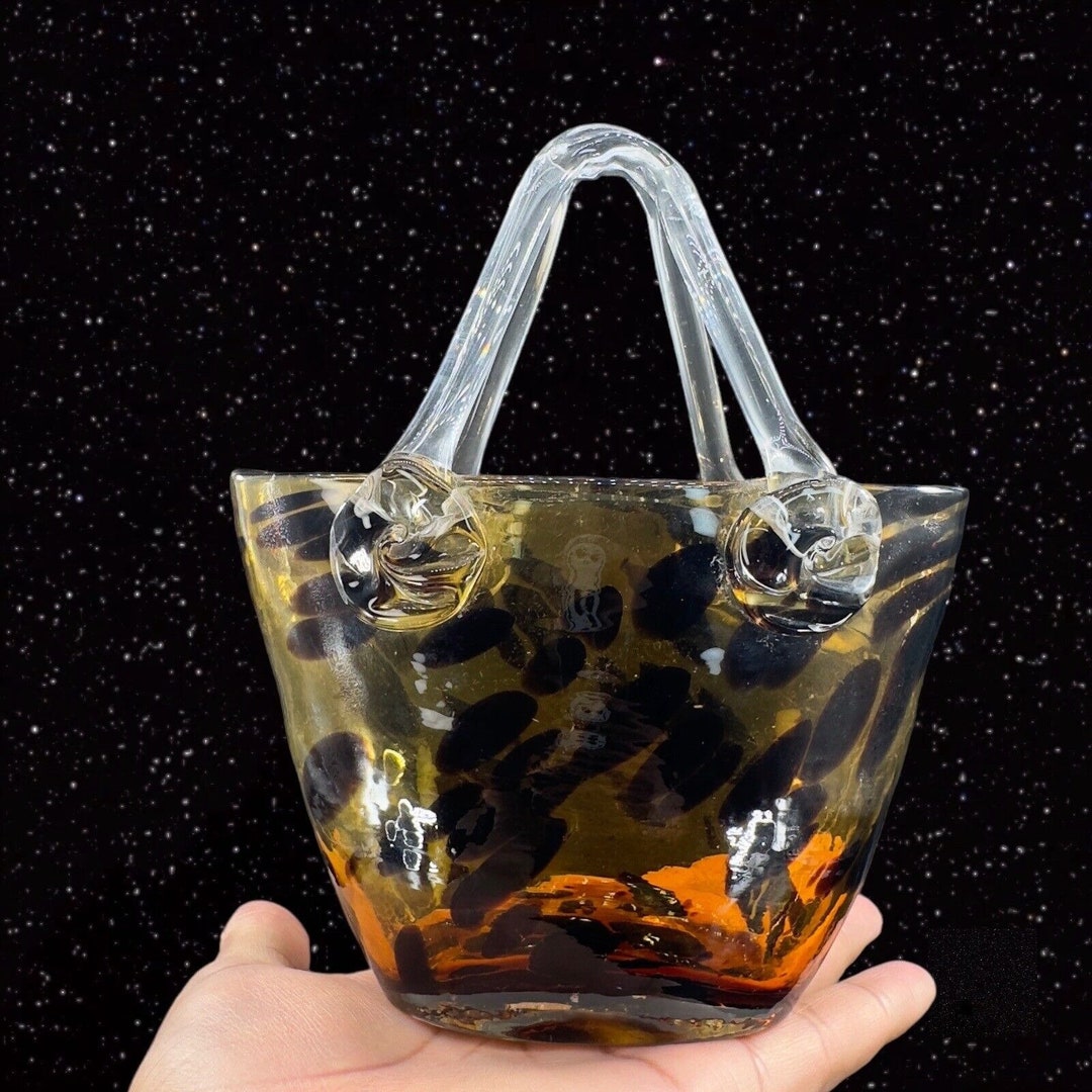 Art Glass Tortoise Shell Animal Pattern Purse Vase Glass Decor W Clear ...