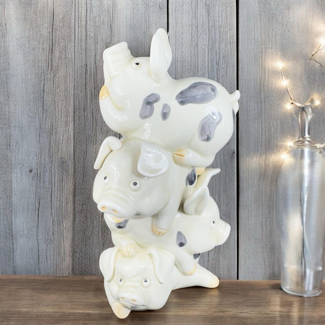 Fitz and Floyd Omnibus Stacking Pigs Sculpture Figurine Ceramic Made in ...