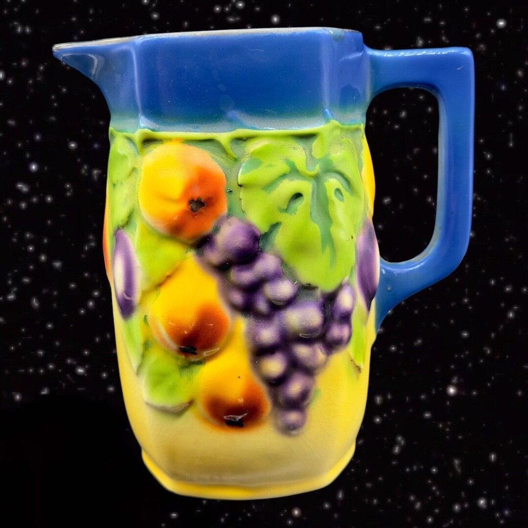 BERN ART DECO Czechoslovakia Hand Painted Fruit Grapes Peaches Pitcher ...