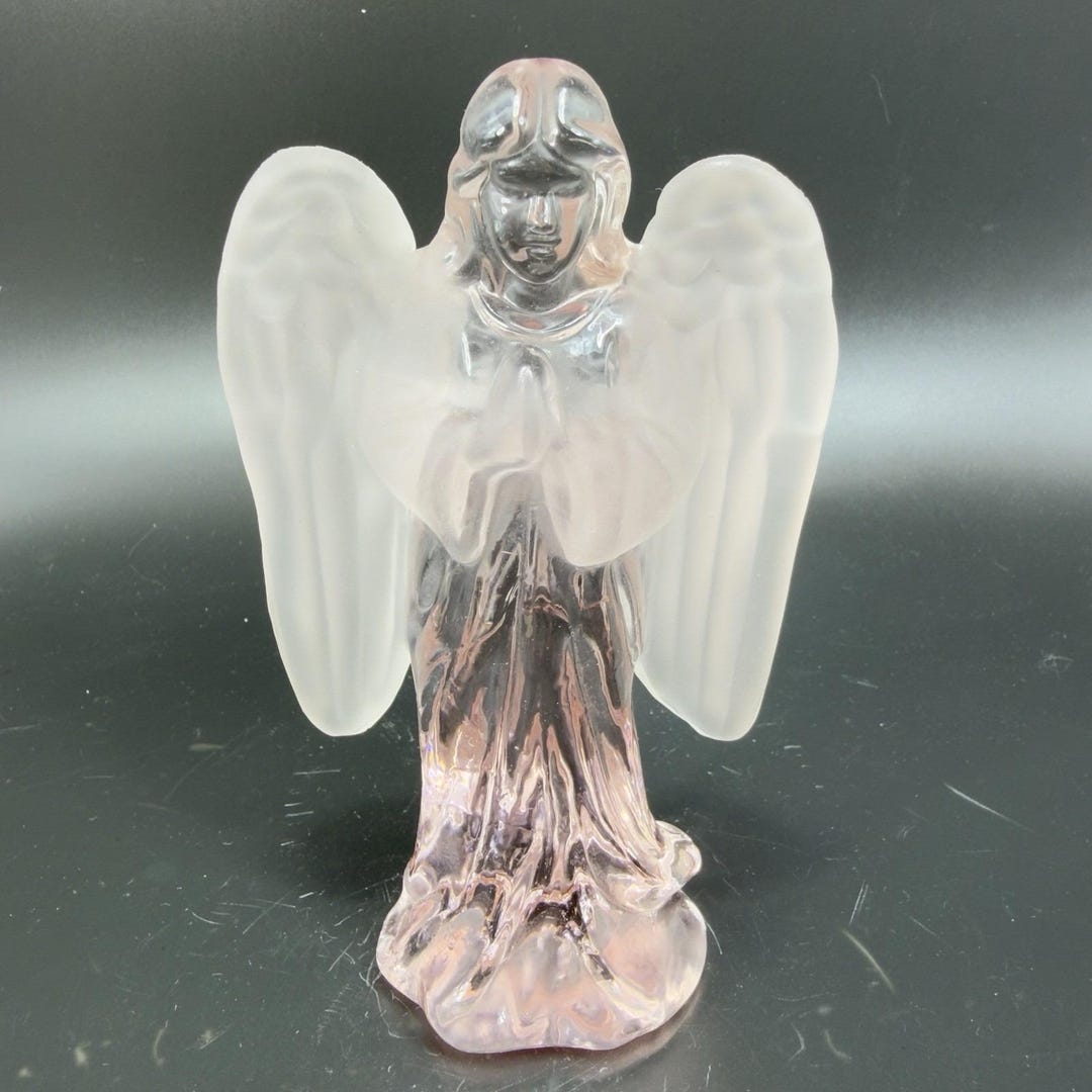 Vintage 1980s Light Pink Glass Angel Figurine Guardian Angel Figure ...