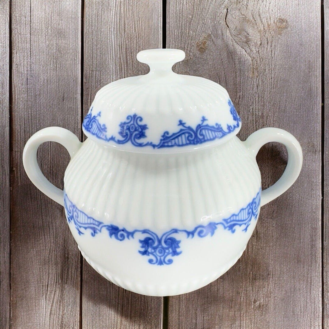Ceralene Raynaud Limoges France Porcelain Blue White Sugar Bowl ...