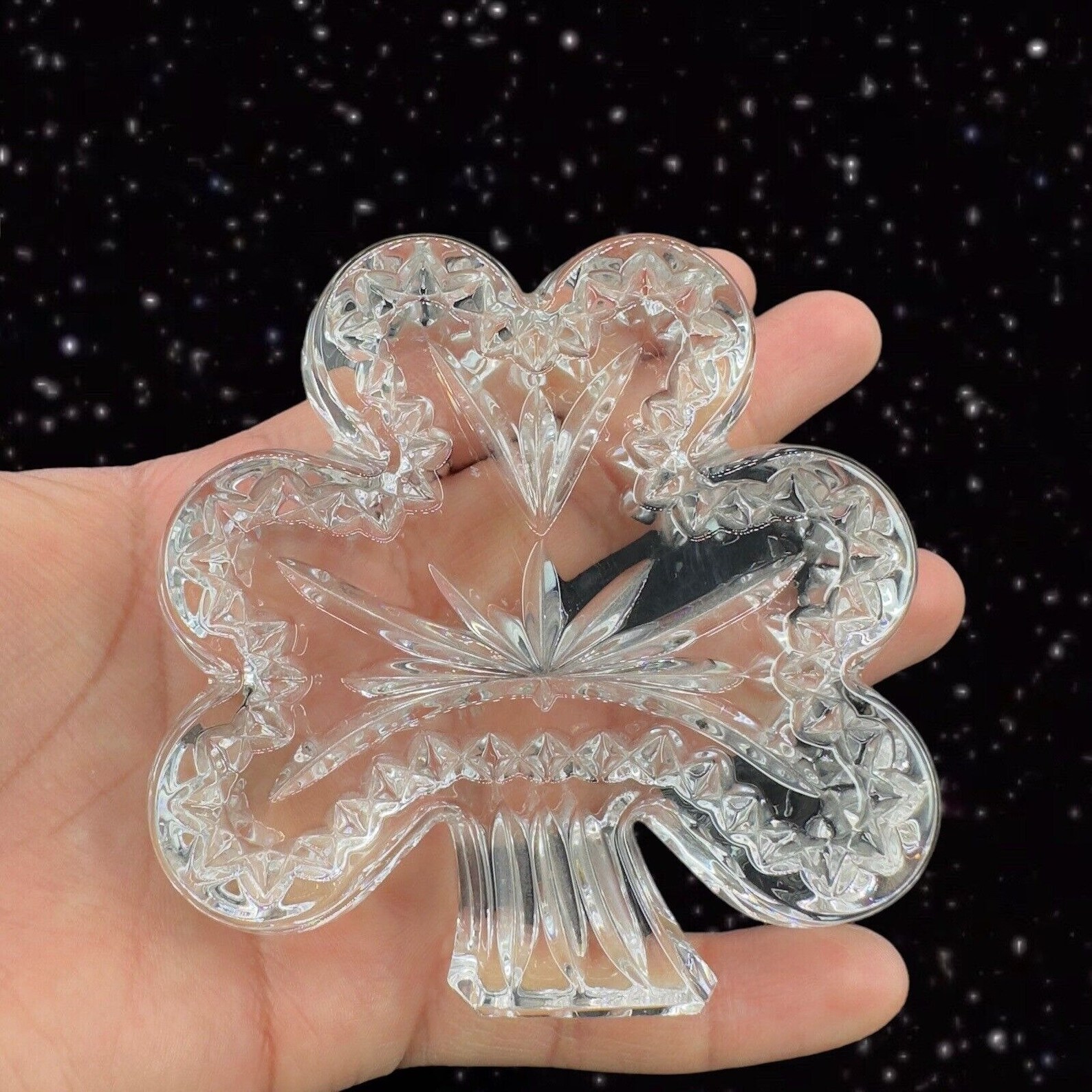 Waterford Crystal SHAMROCK Sculpture Paperweight Clear Glass Marked ...