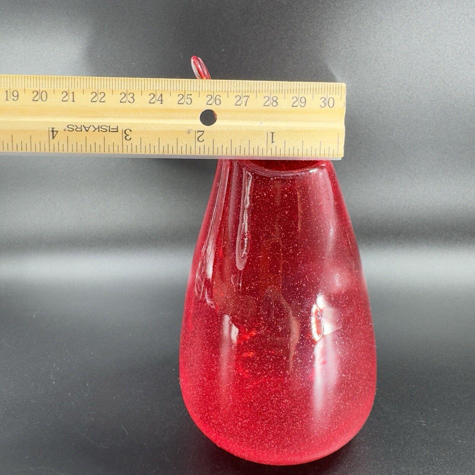 Hand Blown Studio Art Glass Vase Hand Made Glassware Vessel Red Open ...