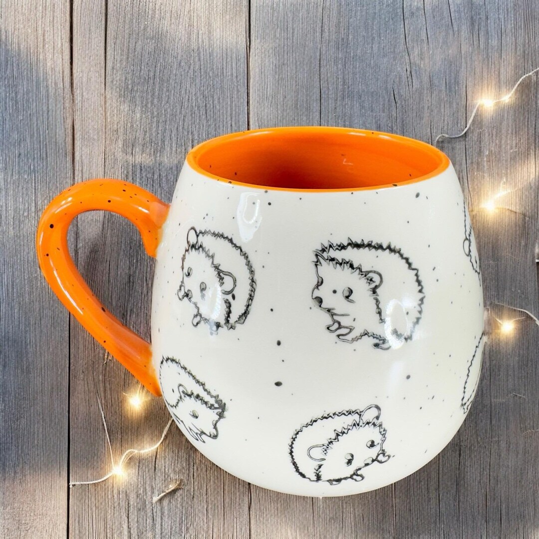 Meritage Porcupine Hedgehog Ceramic Coffee Mug Cup Round White Orange ...