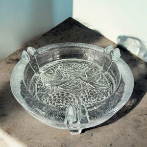 1970s Blenko Huge Heavy Ashtray Chinese Classics Birds Clear Manganese ...