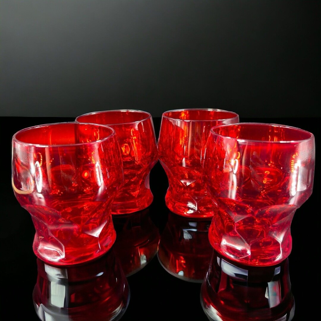 Viking Ruby Red Georgian Honeycomb Tumbler Drinking Glasses Set 4 ...