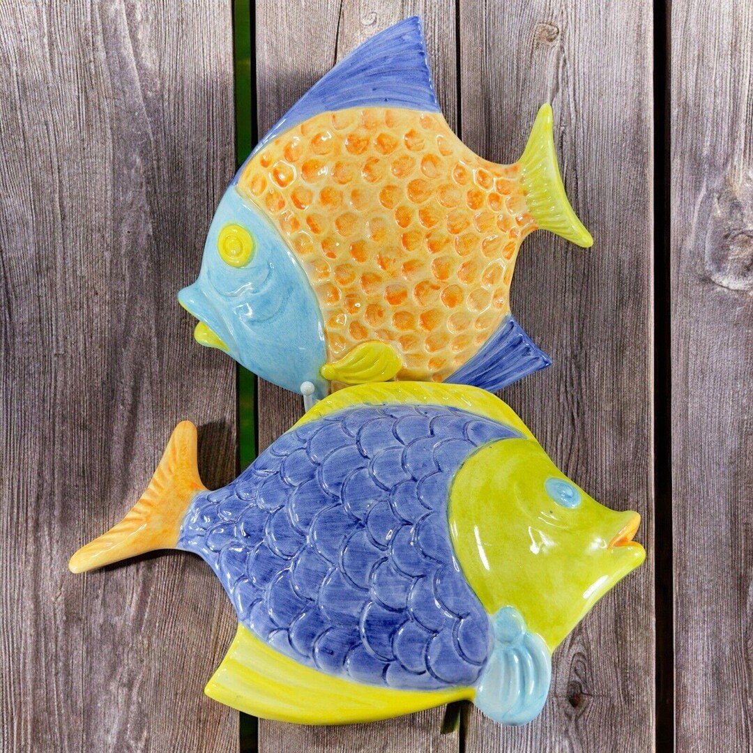 Vintage Italian Ceramic Fish Wall Hanging Figure Set 2 Fish Plaque ...