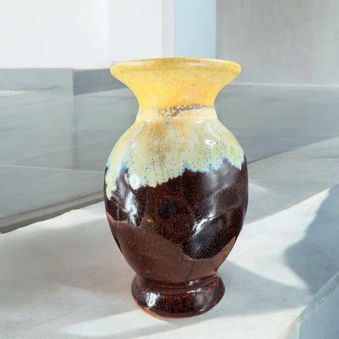 Allan Ditton Vase Studio Art Pottery Stoneware Brown Drip Glaze Bud ...