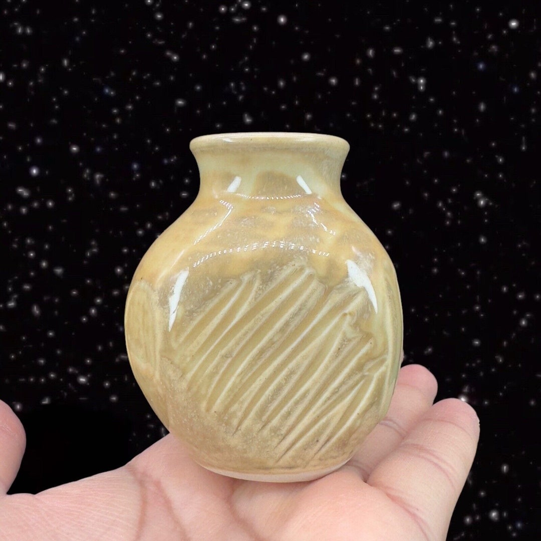 Studio Art Pottery Bud Vase Hand Made Signed JWC Etched Brown Glazed ...