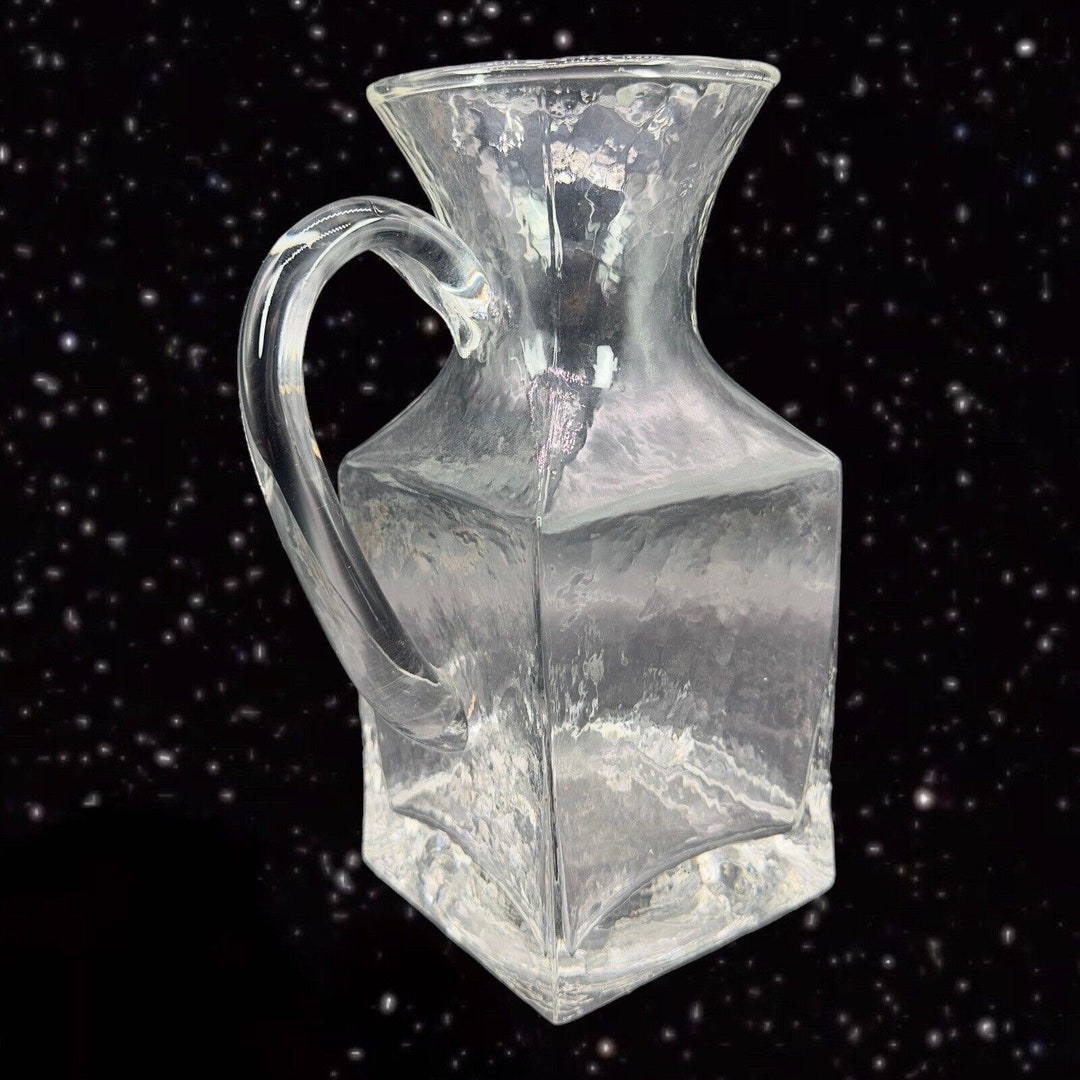 Vintage Optical Texture Glass Square Clear Pitcher W Pour Spout 1980s ...