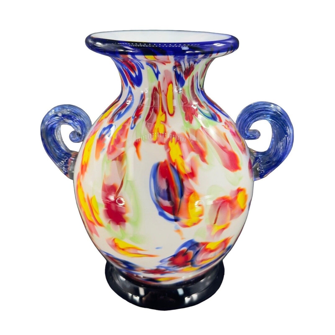 Heavy Art Glass Vase With Multicolor Millefiori Pattern Cobalt - Etsy