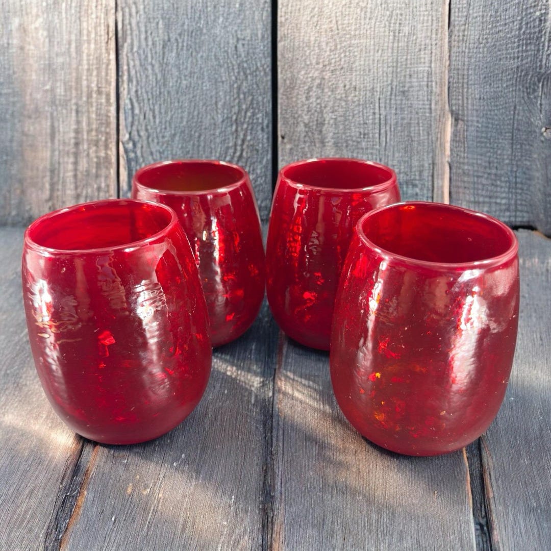 Recycle Glass Royal Ruby Red Glass Cups Tumblers Set 4 Red Drinking ...