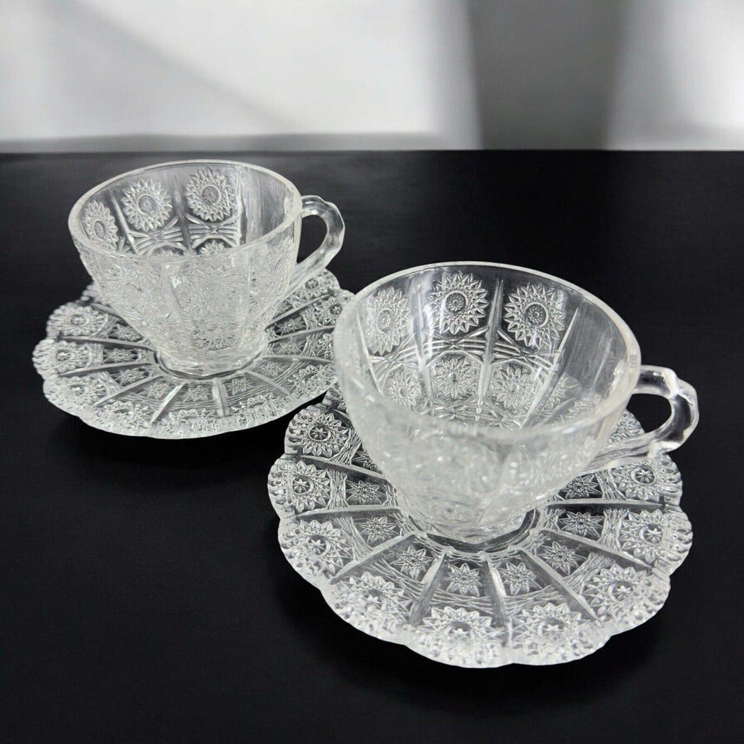 Vintage Clear Crystal Teacup and Saucer American Glassware USA Glass ...