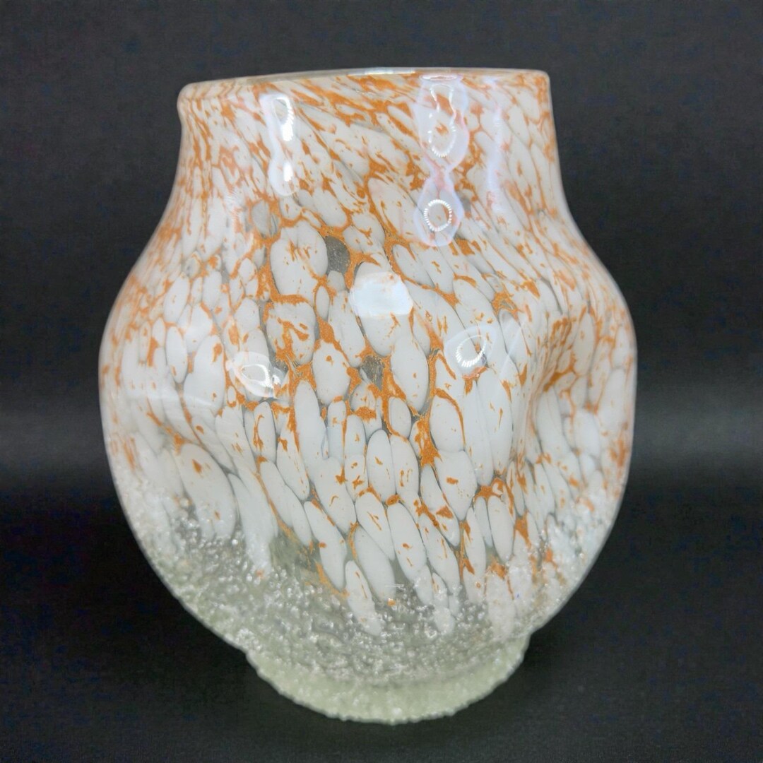 Italian Art Glass Vase Vessel Dimple Sides Large Heavy Textured Bottom ...